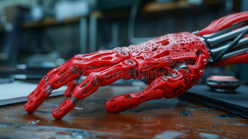 A Red Robotic Hand on a Table. Stock Image - Image of grip ...