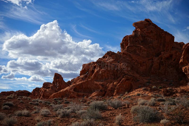Red Rock Cliff with Cloudy Sky in the Valley of Fire Nevada Stock Photo ...