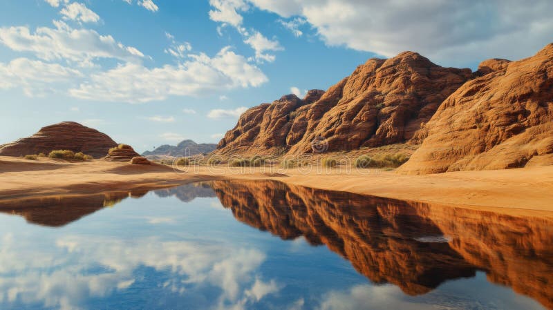 Red Rock Desert Landscape with Still Water Reflection Stock ...