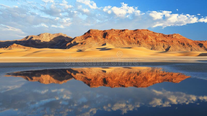Red Rock Desert Mountain Reflection in Calm Water Stock Illustration ...