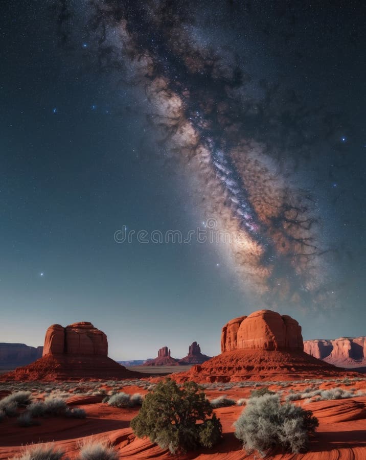Red Rock Desert Under a Starry Night Sky. Stock Image - Image of arid ...