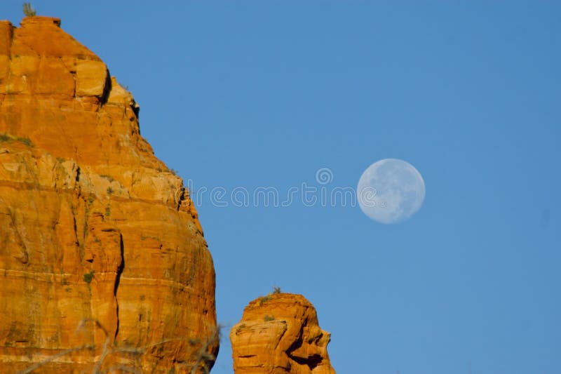 Red Rock Formation with Full Moon Stock Image - Image of rock ...
