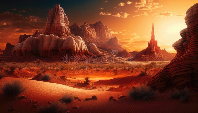Red Rock Formations, Desert Sunsets Wallpaper. Generative AI Stock ...