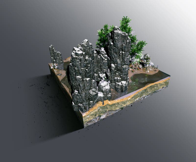 Red Rock Mountains with Trees on Floating Land Piece. 3d Rendering of ...