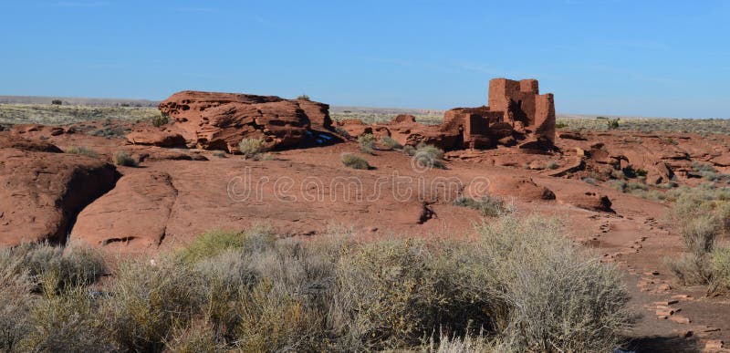Red Rock Wukoki Ruins on a Prairie Stock Image - Image of flagstaff ...