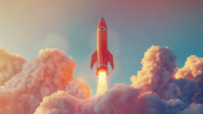 Red Rocket Blasting Off Sky Flames Smoke Stock Photos - Free & Royalty ...