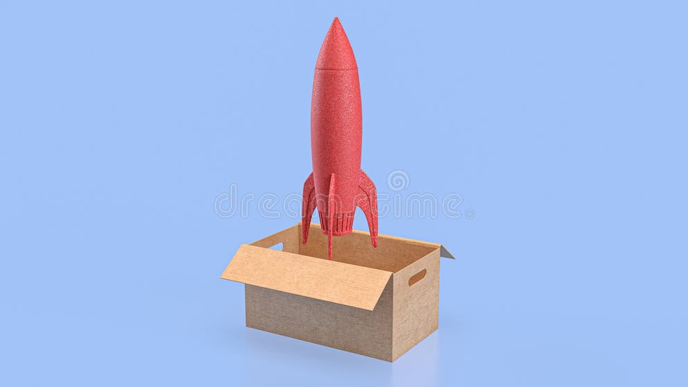 The Red Rocket in Box for Startup Concept 3d Rendering Stock ...