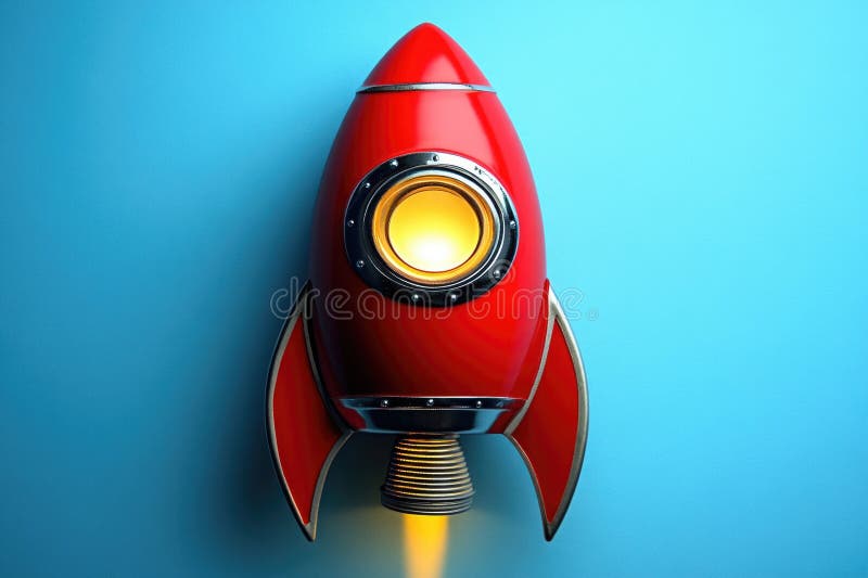 A Red Rocket with a Bright Yellow Light Shining from Its Tip Stock ...