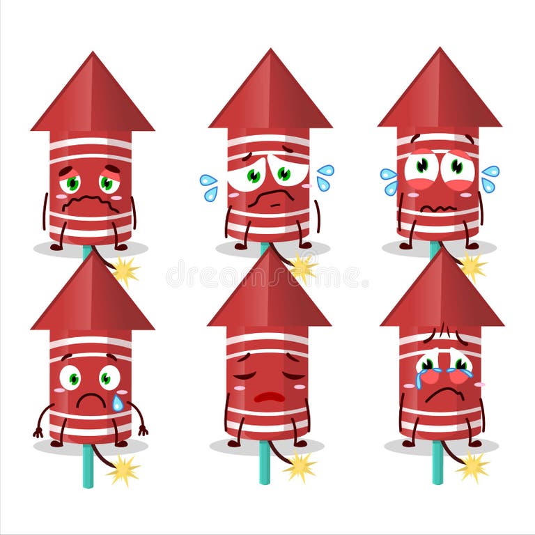 Red Rocket Firework Cartoon Character with Sad Expression Stock Vector ...