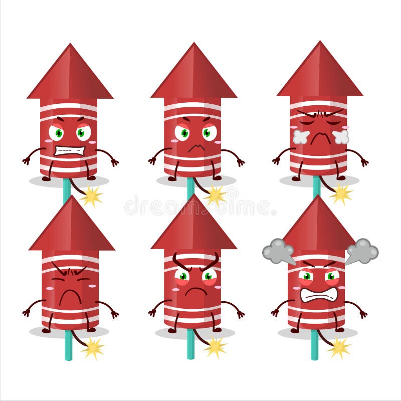 Red Rocket Firework Cartoon Character with Various Angry Expressions ...
