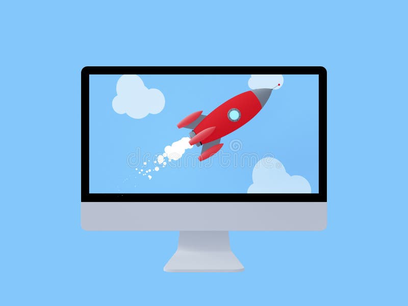 Red Rocket in Flight on a Computer Screen. Stock Illustration ...
