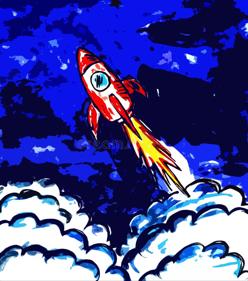 A Red Rocket is Flying in Blue Space Stock Illustration - Illustration ...