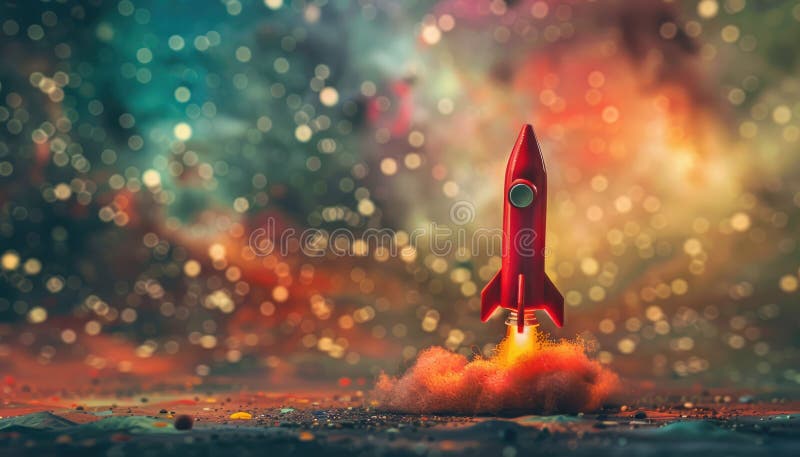 A Red Rocket is Flying through a Colorful Sky with Clouds by AI ...