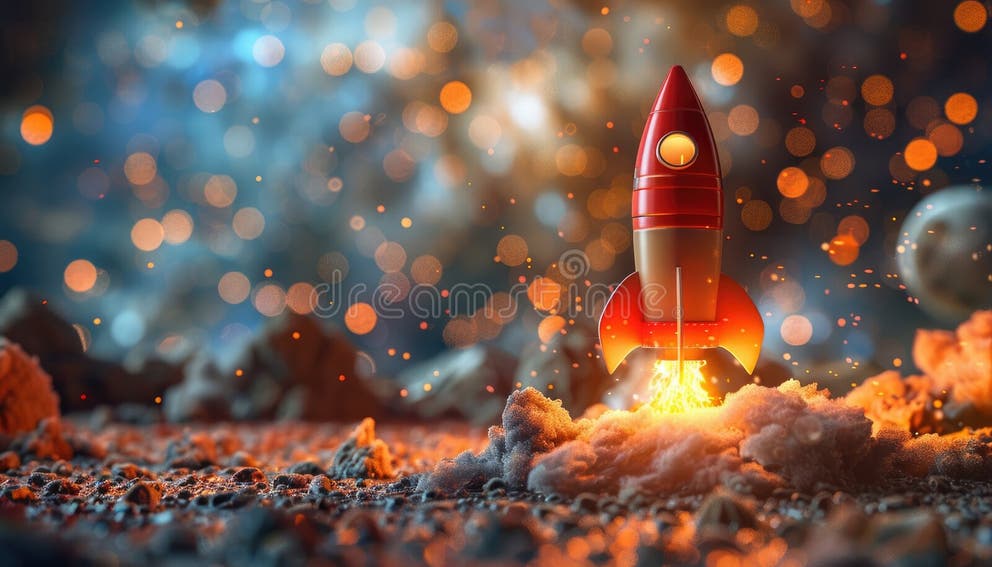 A Red Rocket is Flying through a Colorful Sky with Clouds by AI ...