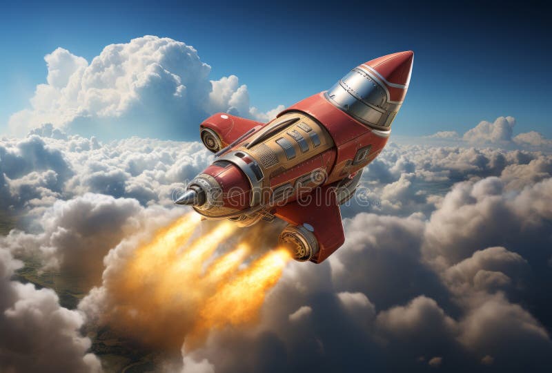 Red Rocket Flying with Smoke Showing. AI Generated Stock Illustration ...