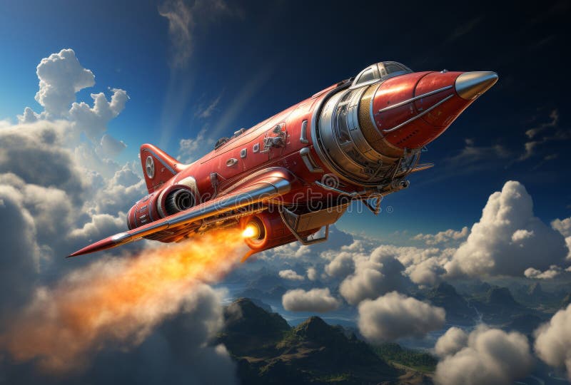 Red Rocket Flying with Smoke Showing. AI Generated Stock Illustration ...