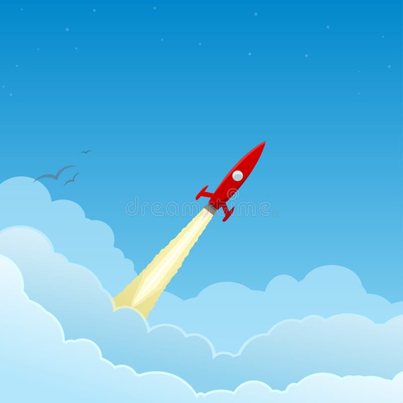 Rocket Flying in a Starry Sky Stock Illustration - Illustration of ...