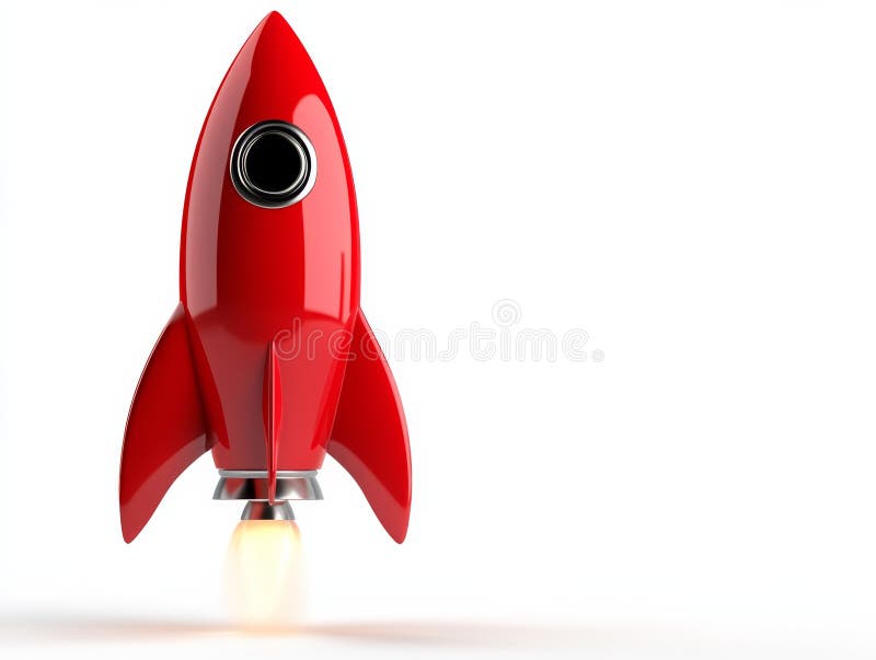 Red Rocket Launch 3D Render, Startup Concept, White Background, Rocket ...