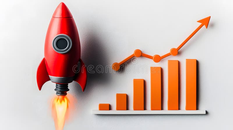Red Rocket Launching beside Growing Graph Stock Photo - Image of trend ...