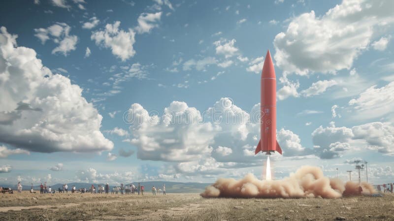 Red Rocket Launching into the Sky Stock Photo - Image of rocketry ...