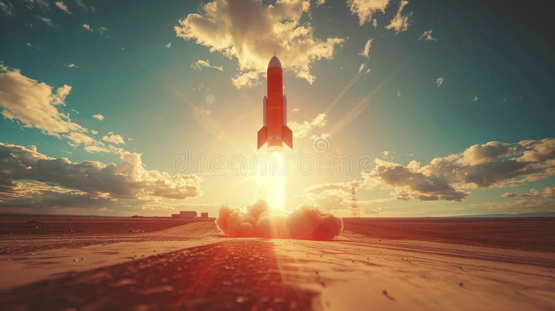 Red Rocket Launching into the Sky Stock Image - Image of space ...