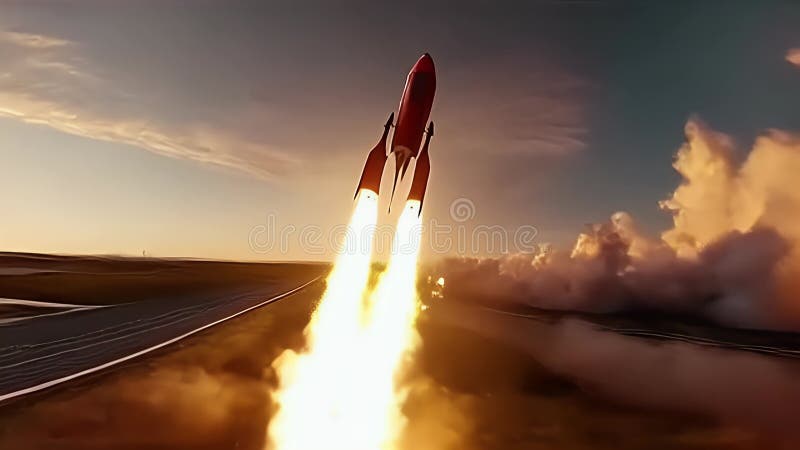 Red Rocket Launching at Sunset: Dramatic Space Exploration Footage ...