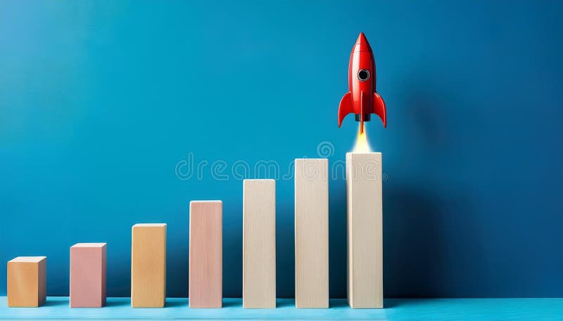 Red Rocket Launching from Upward Bar Graph, Symbolizing Business Growth ...