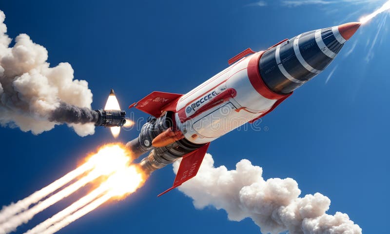 Red Rocket in Mid-Launch stock photo. Image of future - 309392394