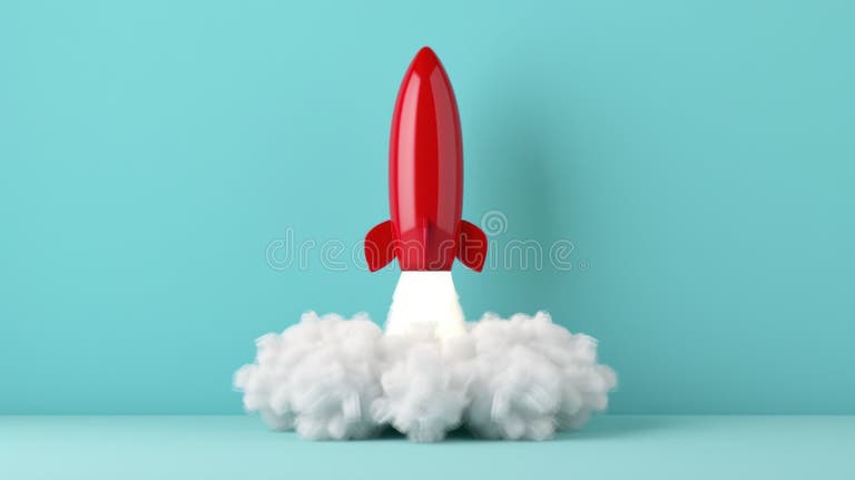 Red Rocket Ship Blasting Off with Smoke Stock Illustration ...