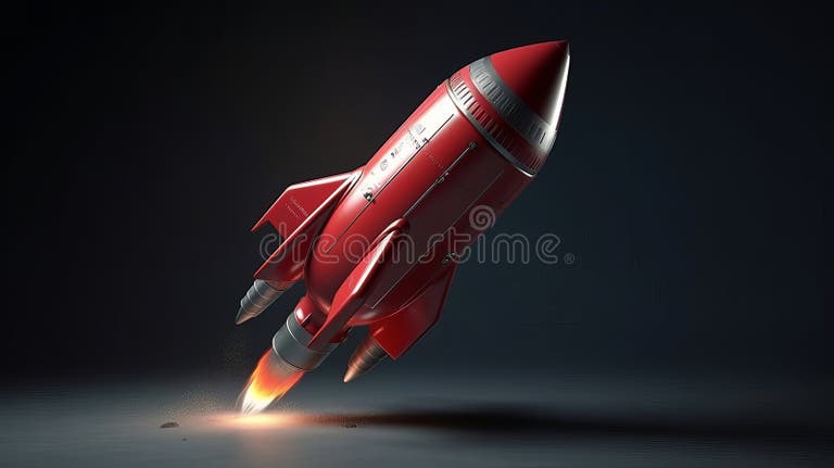 A Red Rocket Ship Soaring through the Sky with a Trail of Flames Behind ...