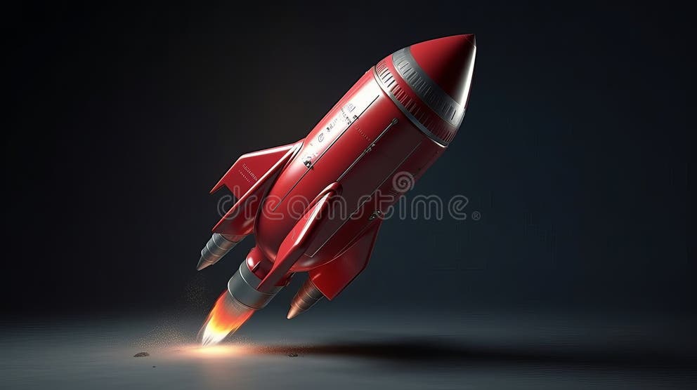 A Red Rocket Ship Soaring through the Sky with a Trail of Flames Behind ...