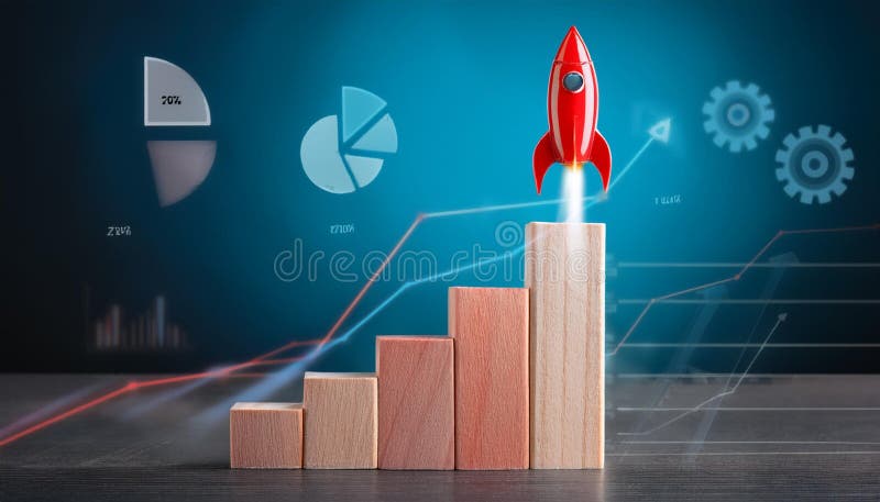 Red Rocket Symbolizing Business Growth and Success on a Rising Bar ...