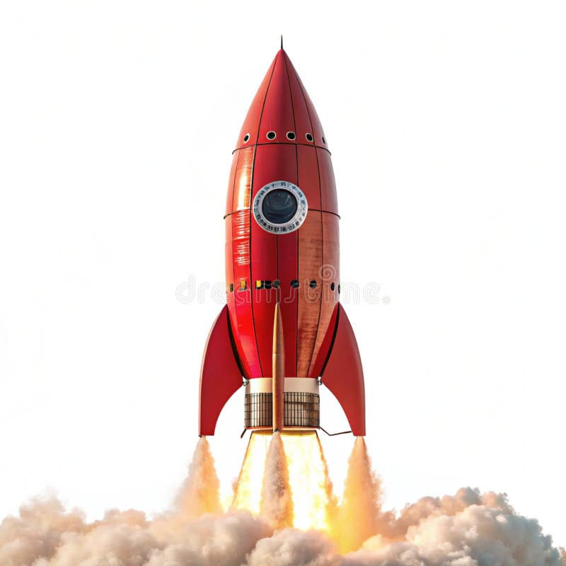 Red Rocket Taking Off on Transparent Background Isolated on White ...