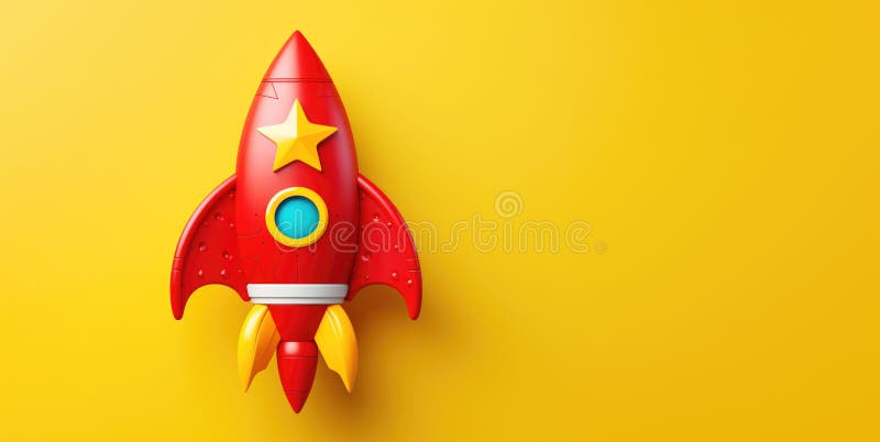 Red Rocket Toy on Yellow stock illustration. Illustration of future ...