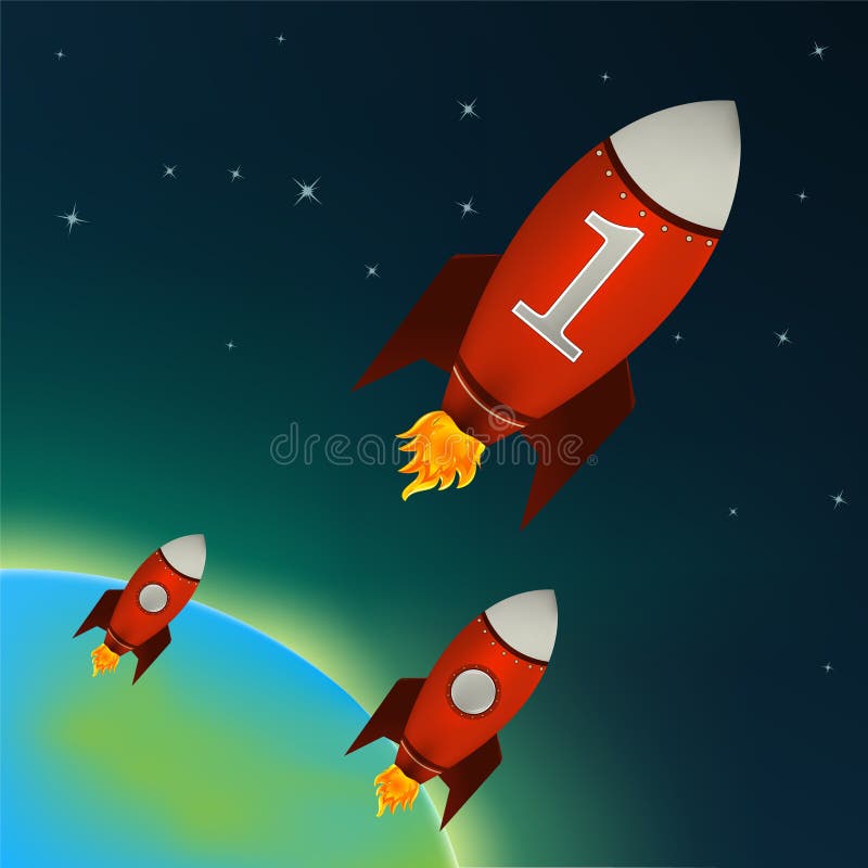 Red Rockets Flying in Outer Space. Vector Stock Vector - Illustration ...