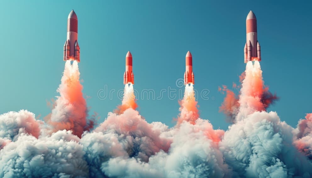 Red Rockets are Flying through the Sky by AI Generated Image Stock ...