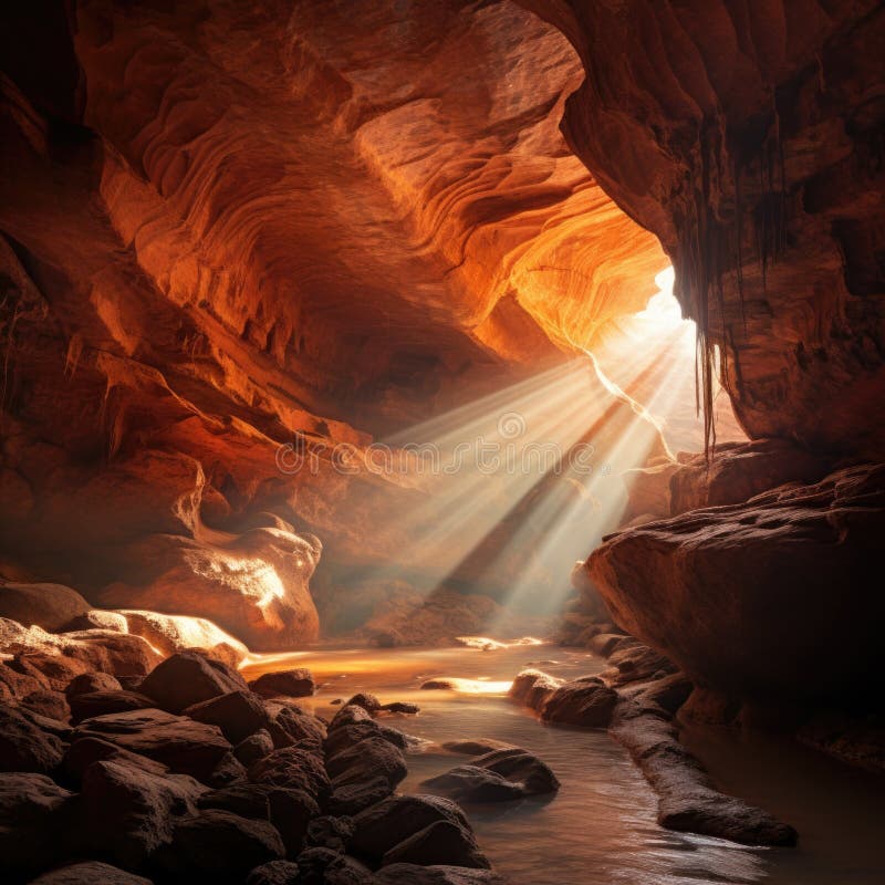 Red Rocks Cave with Sunlight Beam, Natural Wonder Stock Illustration ...
