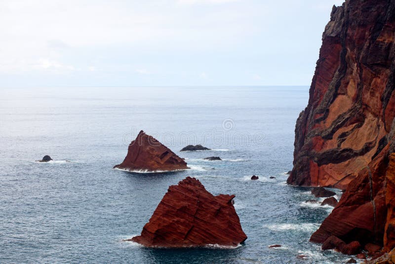 Red Rocks on the Island of Madeira Stock Image - Image of evening, wave ...