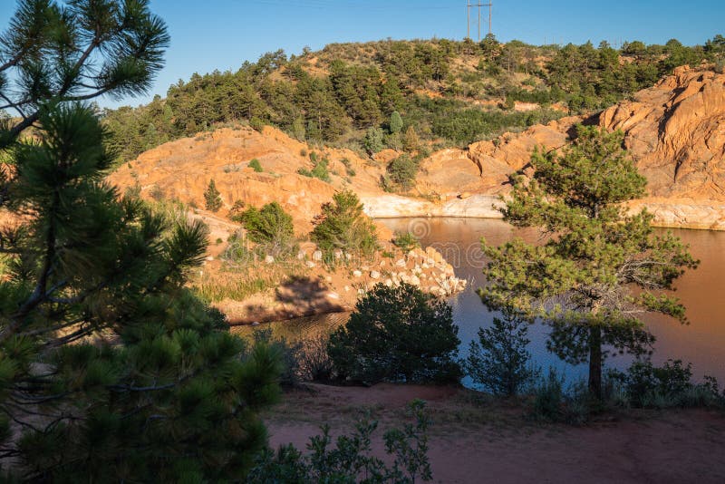 Red Rocks Open Space in Colorado Springs - View of Lake at Dusk Stock ...