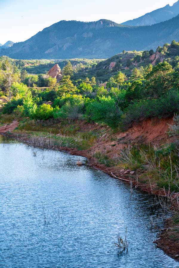 Red Rocks Open Space in Colorado Springs - View of Lake at Dusk Stock ...