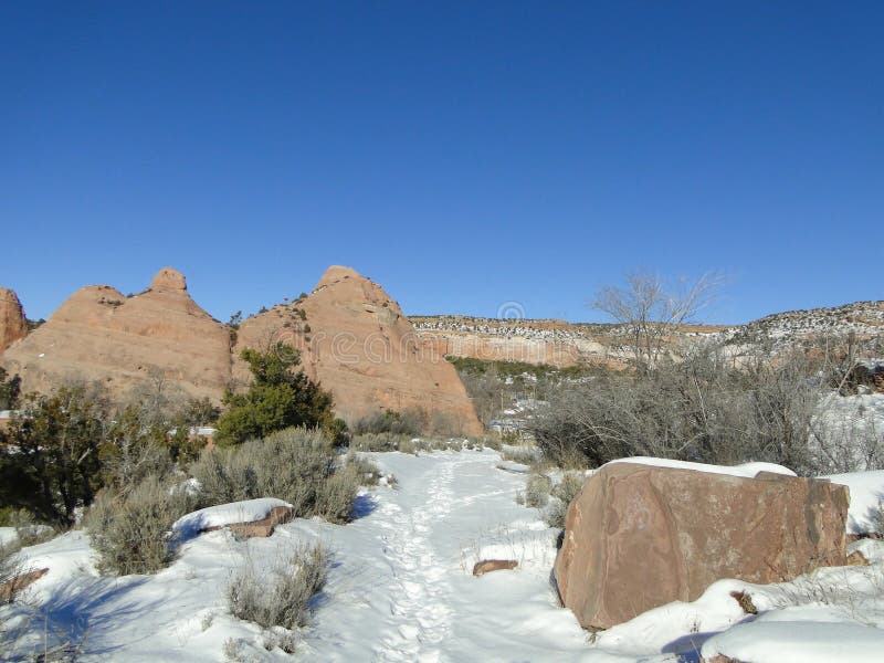 Red Rocks and White Snow. Window Rock, AZ. Stock Image - Image of ...