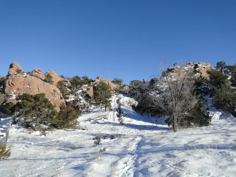 Red Rocks and White Snow. Window Rock, AZ. Stock Photo - Image of ...