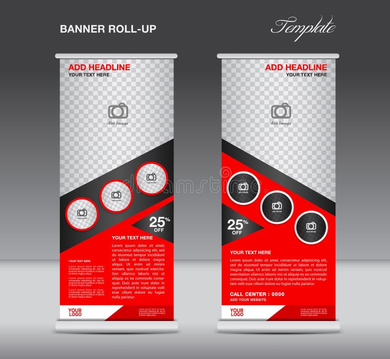 Red Roll Up Banner Stand Template Display Advertisement Flyer Stock ...