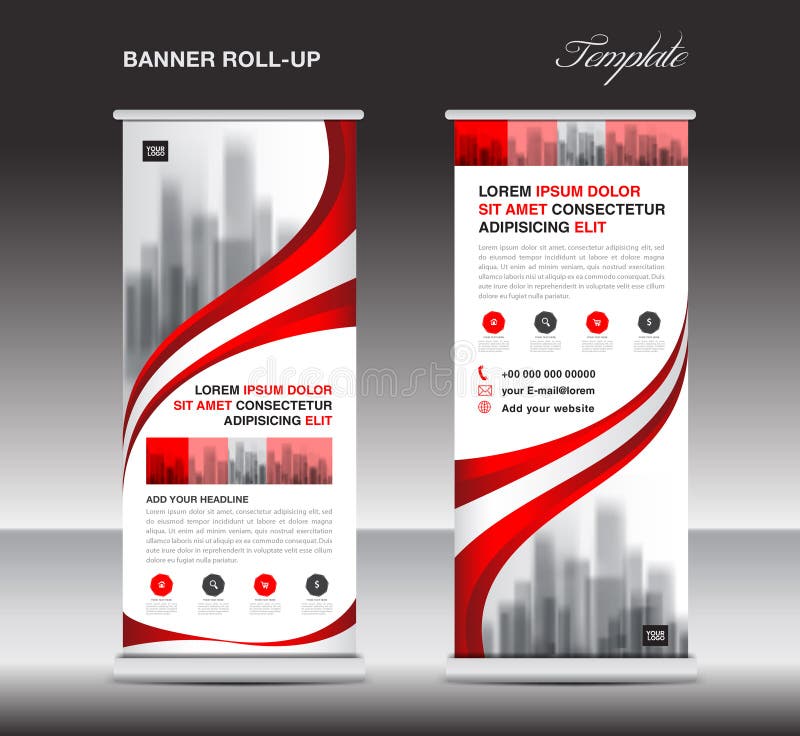 Red Roll Up Banner, Stand Template, Poster, Display, Advertising Stock ...