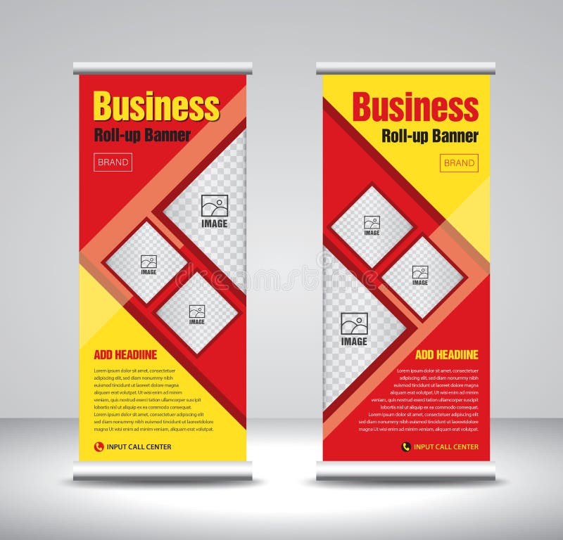 Red Roll Up Banner Template Design Polygon Background Stock ...
