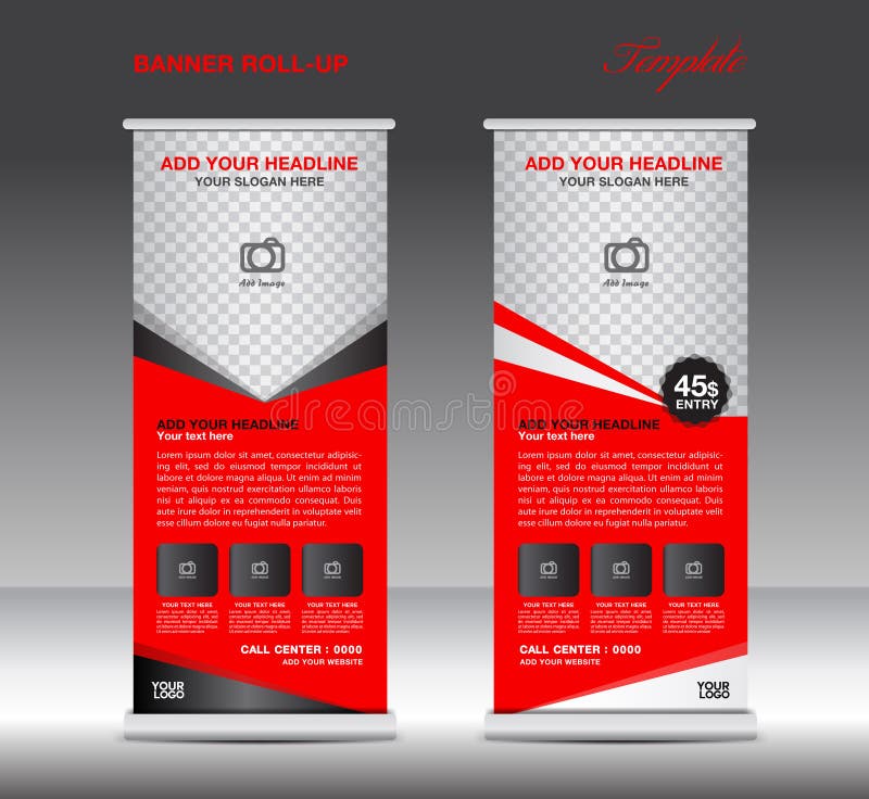 Red Roll Up Banner Template and Info Graphics, Stand Design,banner ...
