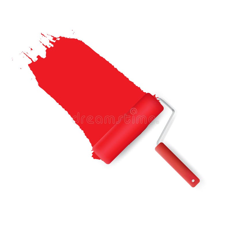 Red Roller Brush Painting Strokes on Wall. Vector Stock Vector ...