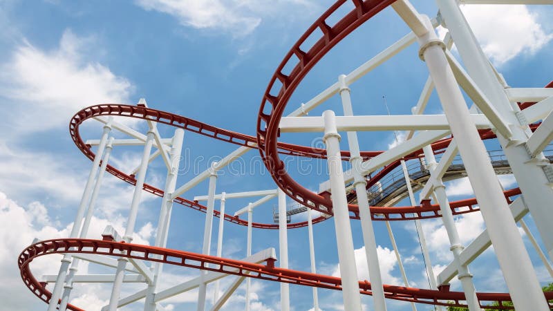 Red Roller Coaster in a Amusement Park in Sunny Day Stock Photo - Image ...