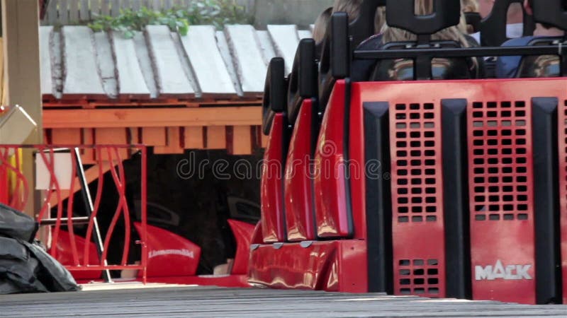 Red Roller Coaster Car about To Start Stock Footage - Video of belt ...
