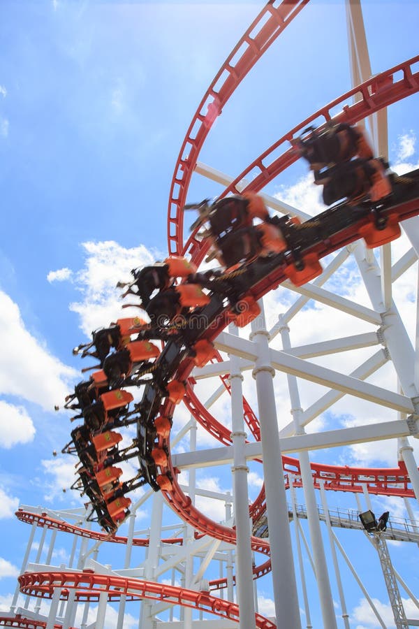 Red Roller Coaster Rail with Blue Sky in Background Stock Image - Image ...